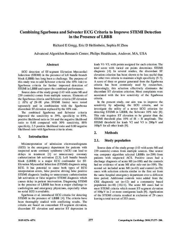 (PDF) Combining Sgarbossa and Selvester ECG criteria to improve STEMI detection in the presence ...