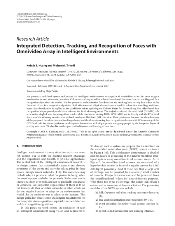 Pdf Integrated Detection Tracking And Recognition Of Faces With Omnivideo Array In