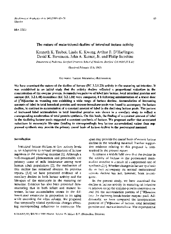 (PDF) The nature of maturational decline of intestinal lactase activity