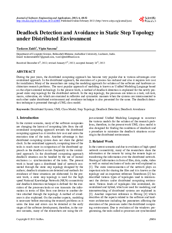 (PDF) Deadlock Detection and Avoidance in Static Step Topology under Distributed Environment