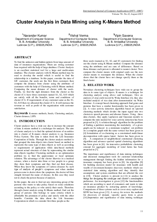Pdf Cluster Analysis In Data Mining Using K Means Method