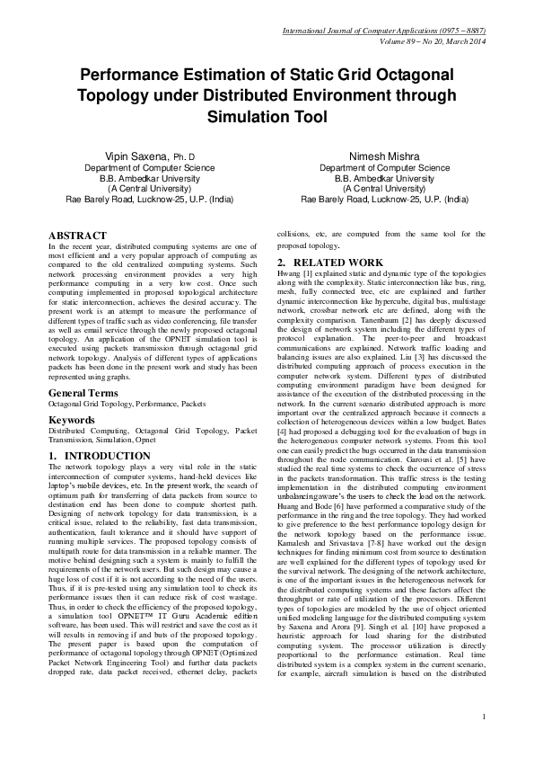(PDF) Performance Estimation of Static Grid Octagonal Topology under Distributed Environment ...