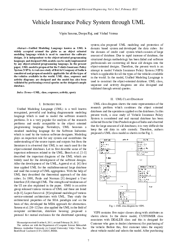 (PDF) Vehicle Insurance Policy System through UML