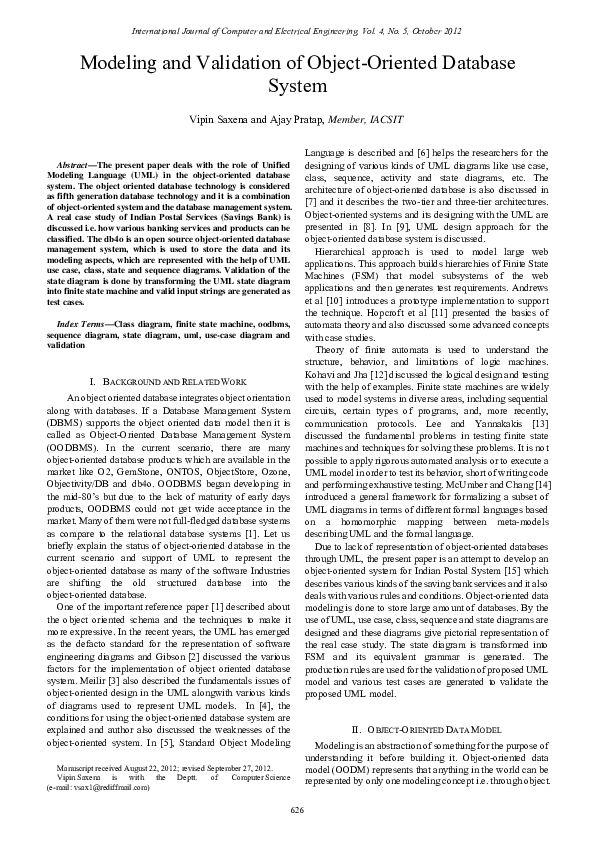 Pdf Modeling And Validation Of Object Oriented Databasesystem