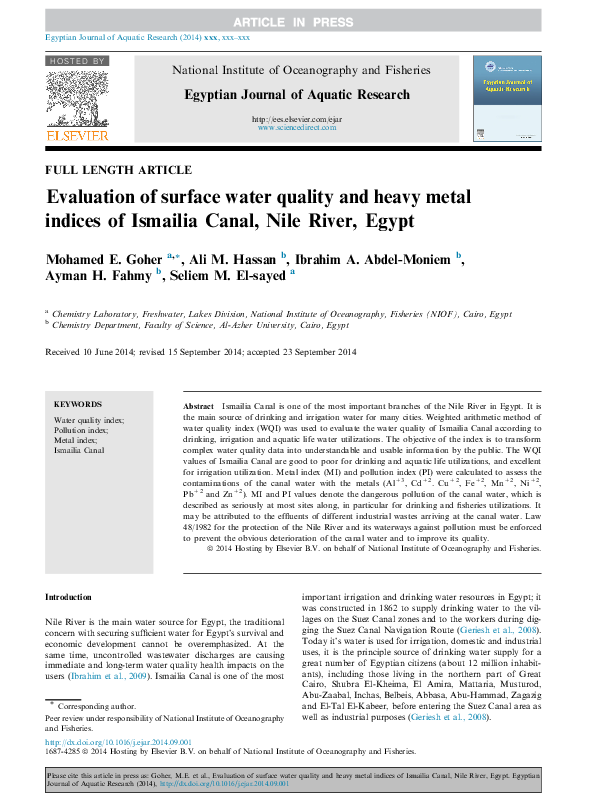 (PDF) Water quality status and pollution indices of Wadi El-Rayan lakes, El-Fayoum, Egypt | Asep ...