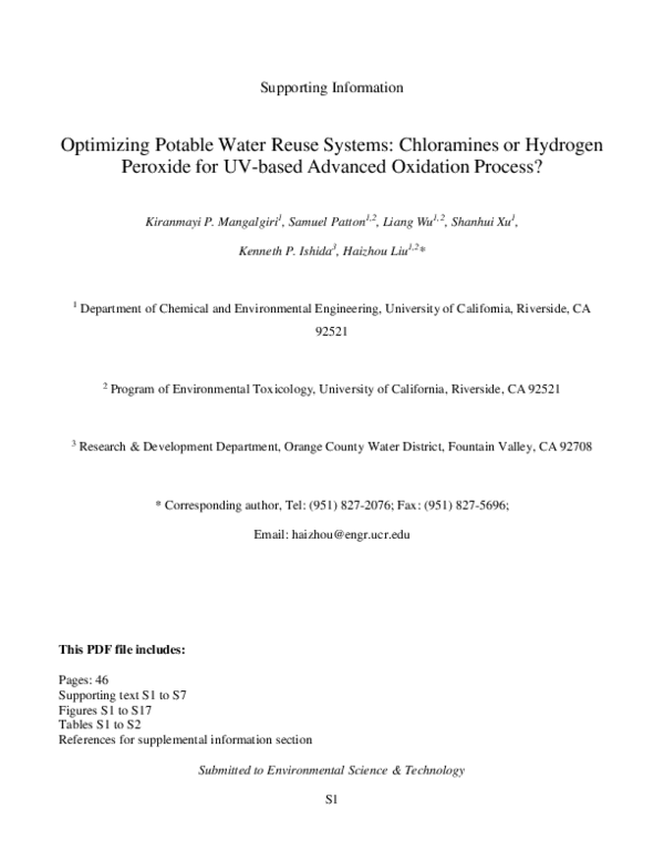 (PDF) Optimizing Potable Water Reuse Systems: Chloramines or Hydrogen ...