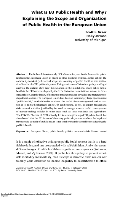 (PDF) What Is EU Public Health and Why? Explaining the Scope and ...