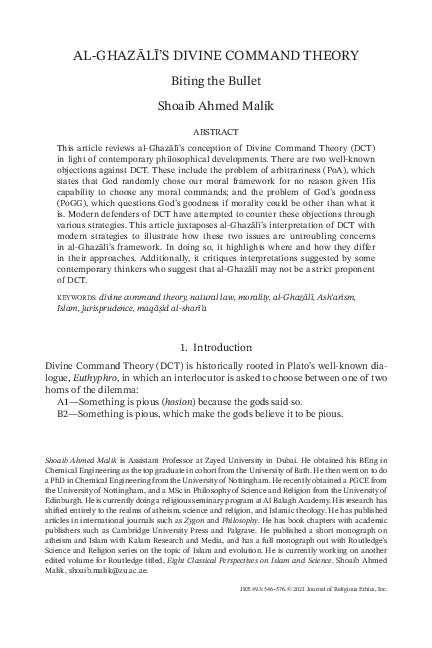 (PDF) Al-Ghazālī's Divine Command Theory - Biting the Bullet