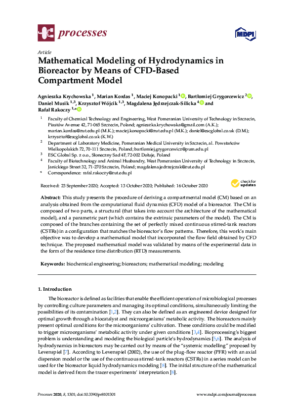 (PDF) Mathematical Modeling of Hydrodynamics in Bioreactor by Means of CFD-Based Compartment Model