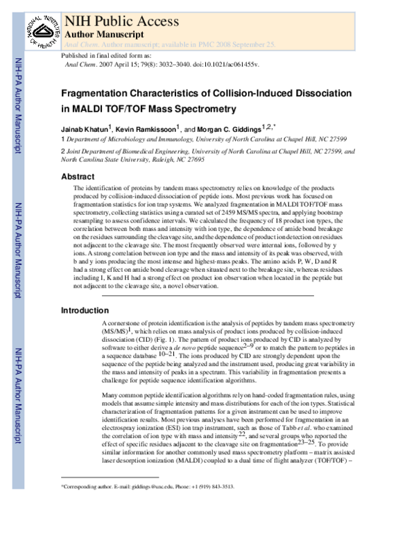 (PDF) Fragmentation Characteristics of Collision-Induced Dissociation ...