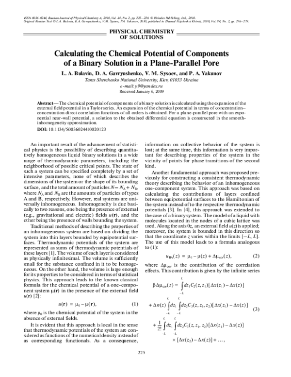 (PDF) Calculating the chemical potential of components of a binary ...