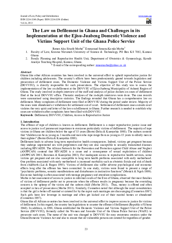 (PDF) The Law on Defilement in Ghana and Challenges in its ...