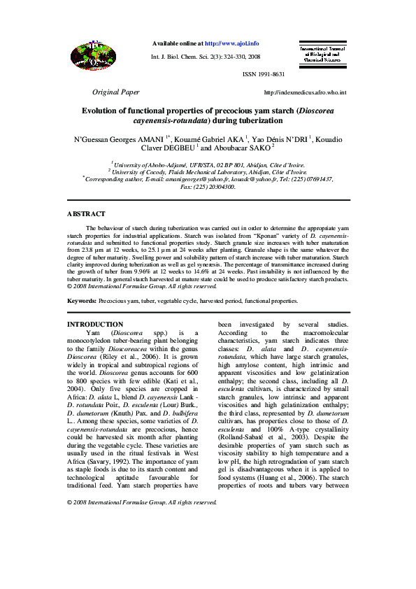 (PDF) Functional Properties of Yam Starch during Tuberization
