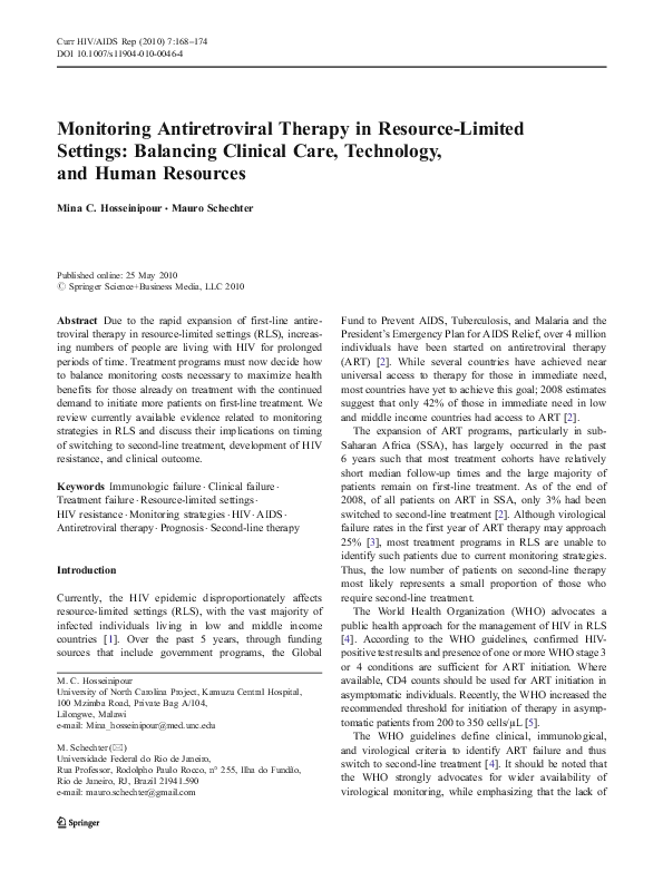 (PDF) Monitoring Antiretroviral Therapy in Resource-Limited Settings ...