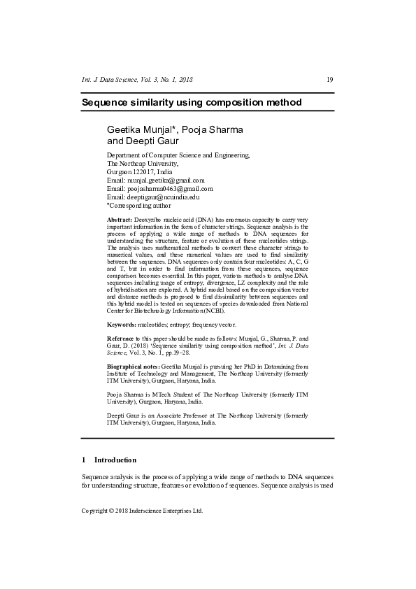 (PDF) Sequence similarity using composition method