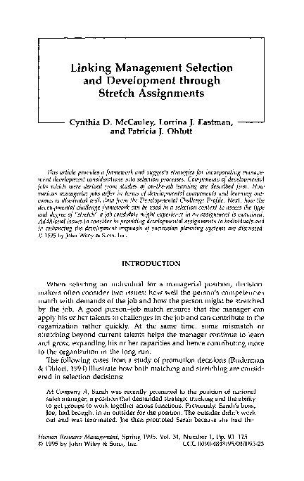 (PDF) Linking management selection and development through stretch ...