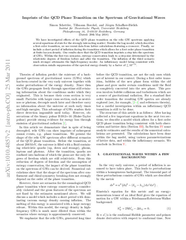 (PDF) Imprints of the QCD phase transition on the spectrum of gravitational waves