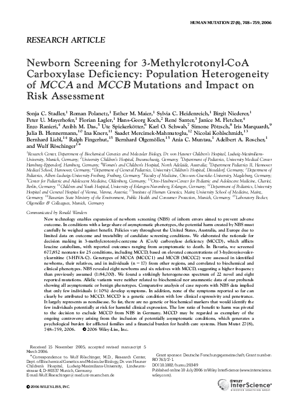 (PDF) 3-Methylcrotonyl-CoA Carboxylase NBS Insights
