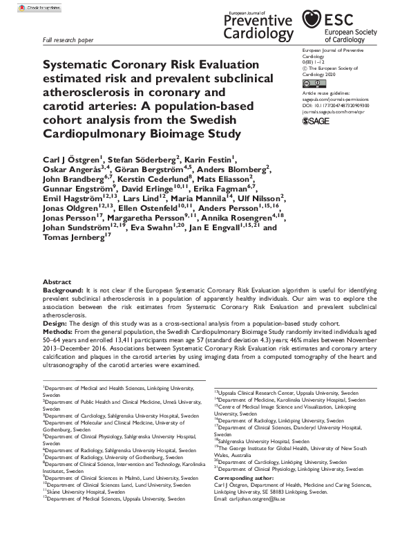 (PDF) Systematic Coronary Risk Evaluation estimated risk and prevalent ...