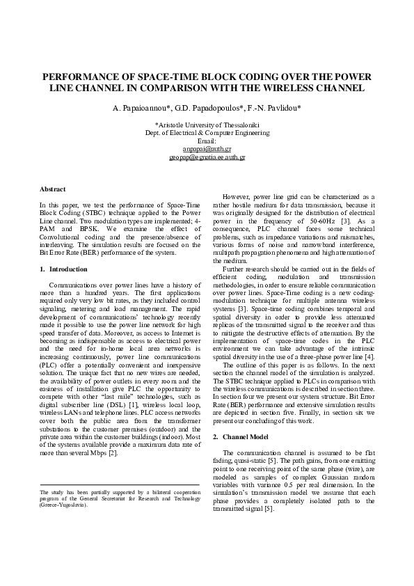 Pdf Performance Of Space Time Block Coding Over The Power Line