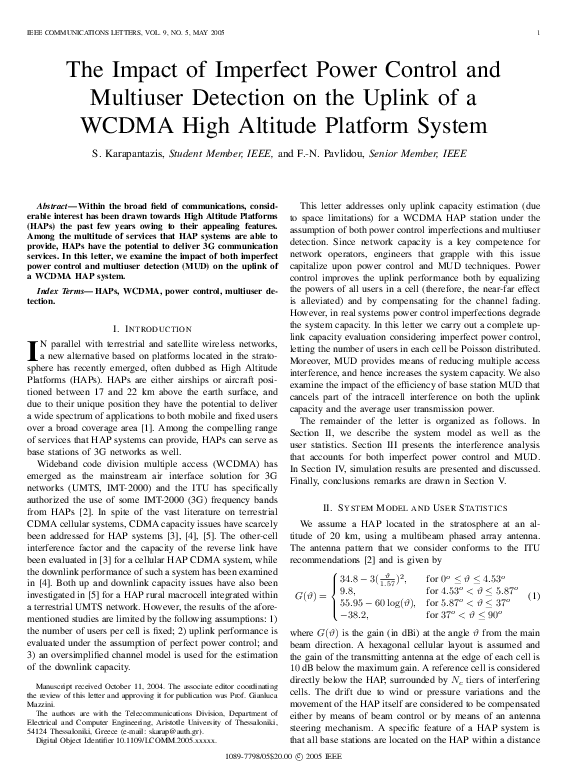 (PDF) The impact of imperfect power control and multiuser detection on the uplink of a WCDMA ...