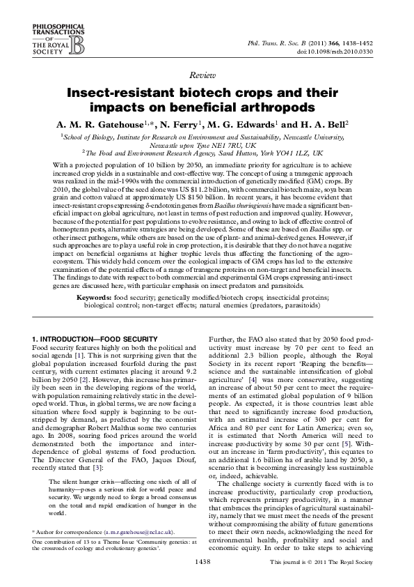 (PDF) Insect-resistant biotech crops and their impacts on beneficial ...