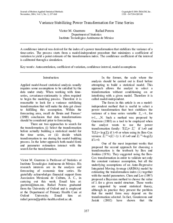 (PDF) Variance Stabilizing Power Transformation for Time Series