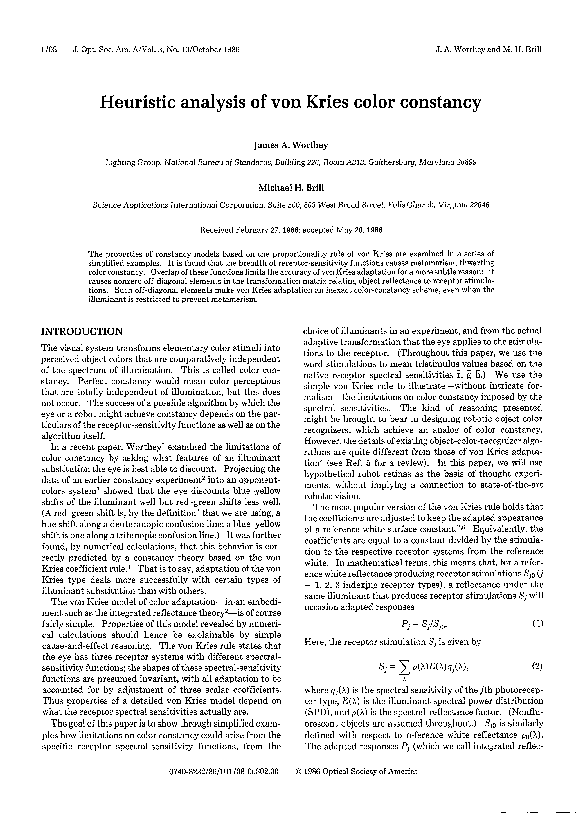 (PDF) Heuristic analysis of von Kries color constancy
