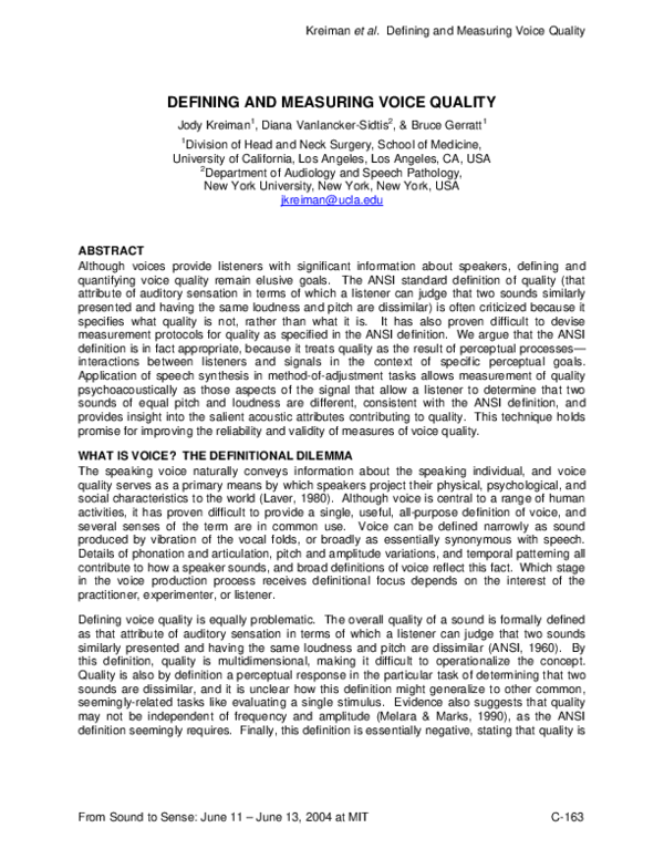 (PDF) Defining and measuring voice quality