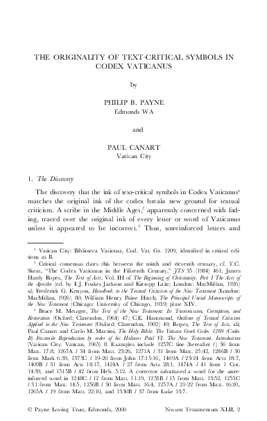 (PDF) The Originality of Text-Critical Symbols in Codex Vaticanus