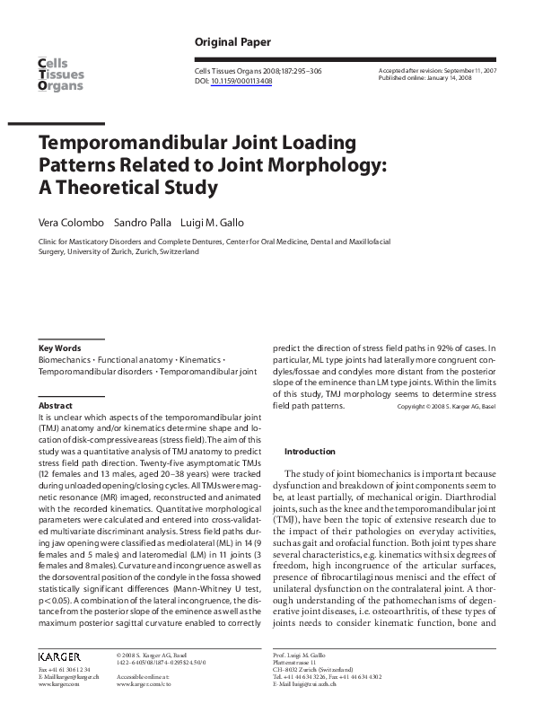 Pdf Temporomandibular Joint Loading Patterns Related To Joint