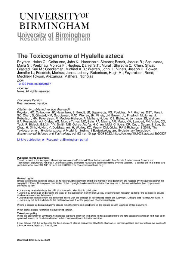(PDF) The Toxicogenome of Hyalella azteca: a model for sediment ...