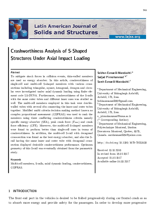 (PDF) Crashworthiness Analysis of S-Shaped Structures Under Axial Impact Loading