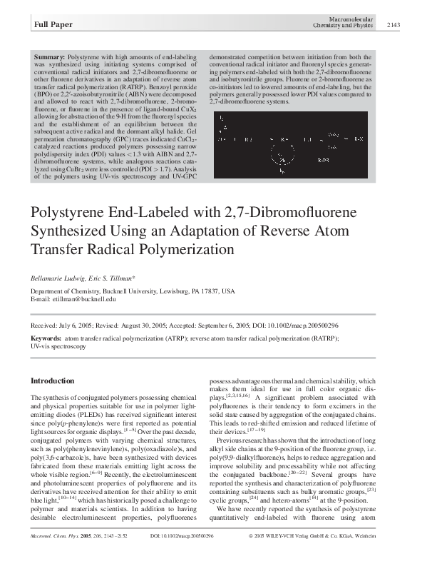 (PDF) Polystyrene End-Labeled with 2,7-Dibromofluorene Synthesized ...