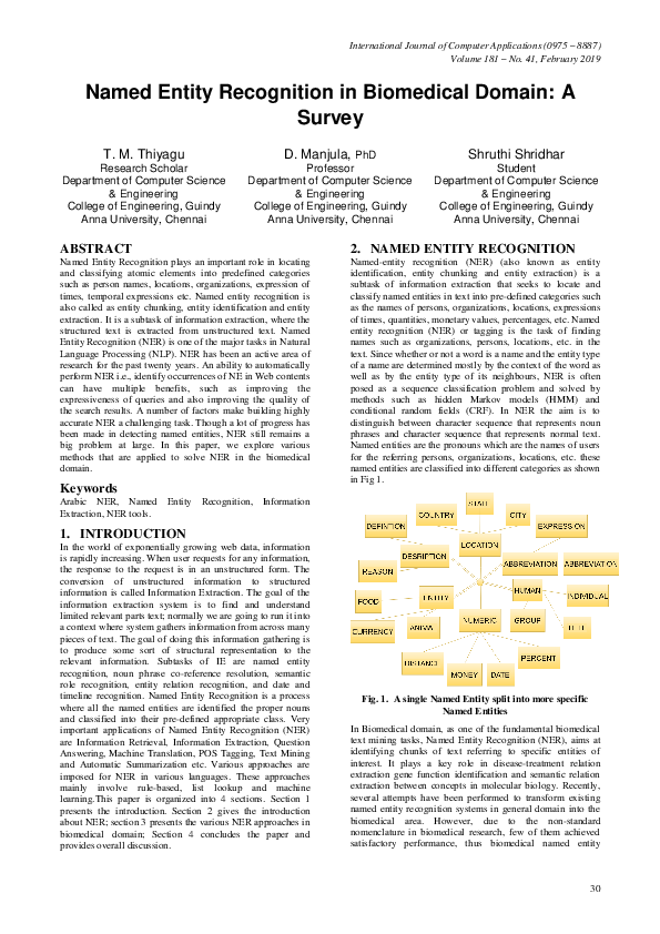 (PDF) Survey of Biomedical Named Entity Recognition