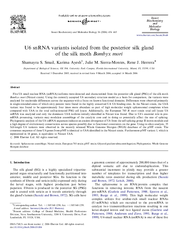 (PDF) U6 snRNA variants isolated from the posterior silk gland of the silk moth Bombyx mori