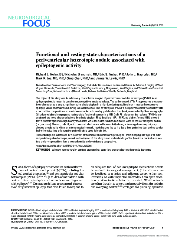 (PDF) Functional and resting-state characterizations of a ...