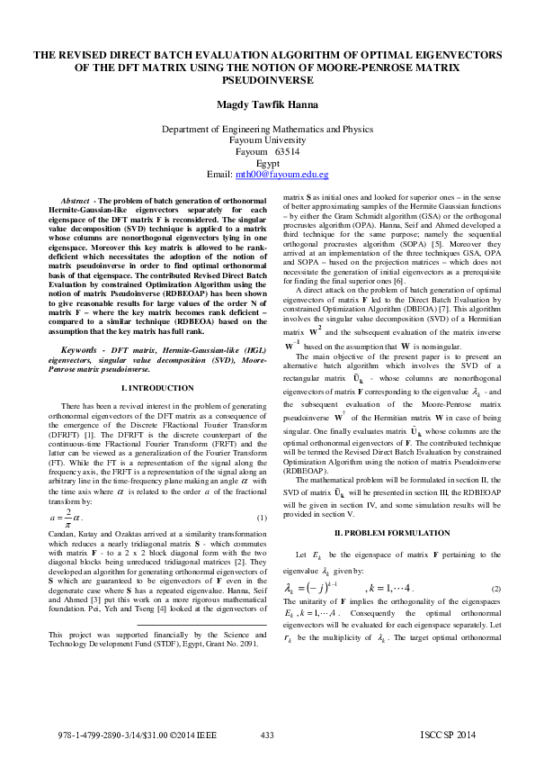 (PDF) The revised direct batch evaluation algorithm of optimal eigenvectors of the DFT matrix ...