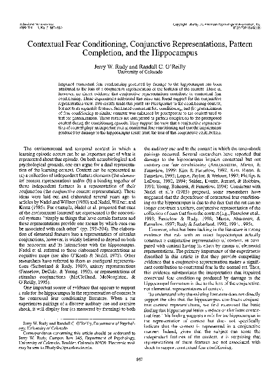 (PDF) Contextual fear conditioning, conjunctive representations ...