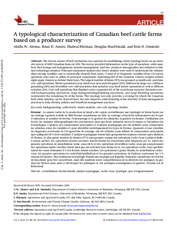 (PDF) A typological characterization of Canadian beef cattle farms ...