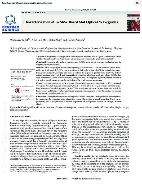 (PDF) Characterization of GeSbSe Based Slot Optical Waveguides