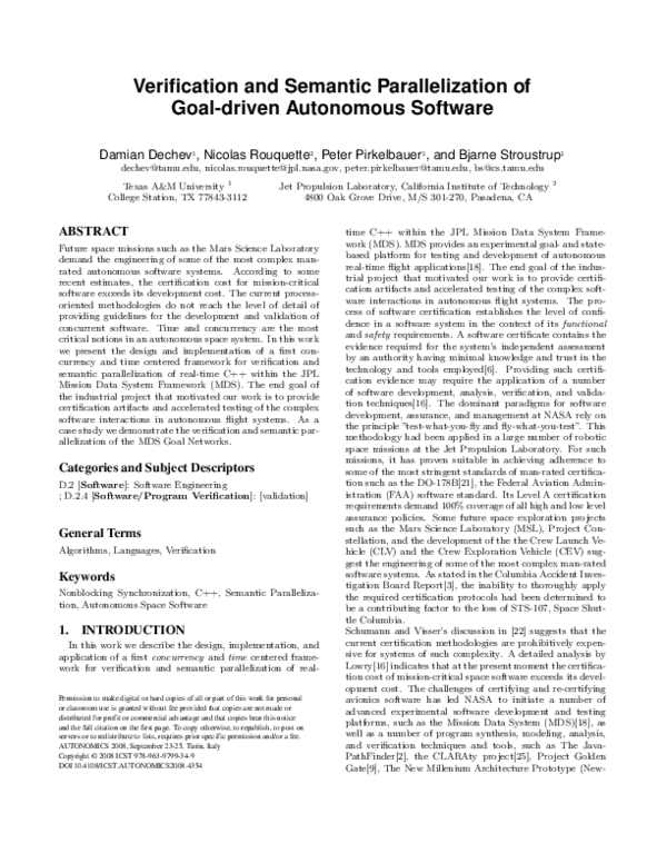 (PDF) Verification and Semantic Parallelization of Goal-driven Autonomous Software