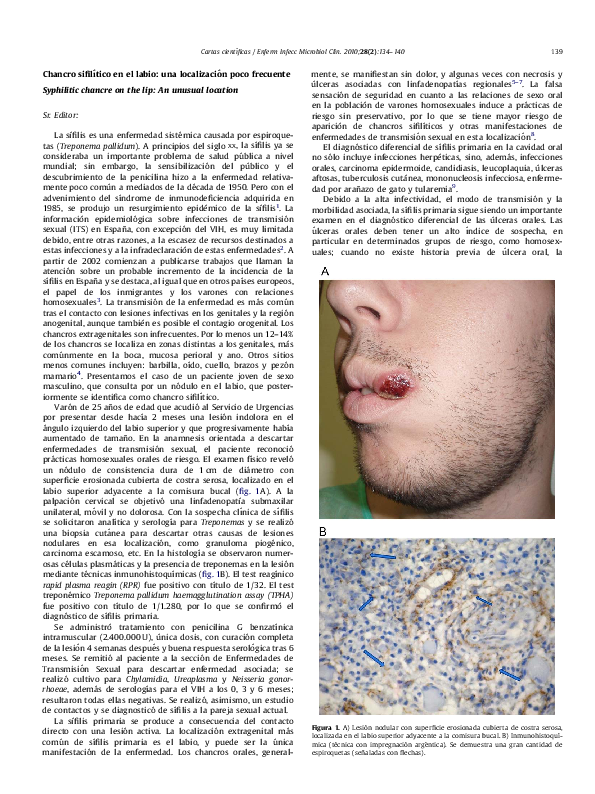 (PDF) Chancro sifilítico en el labio: una localización poco frecuente
