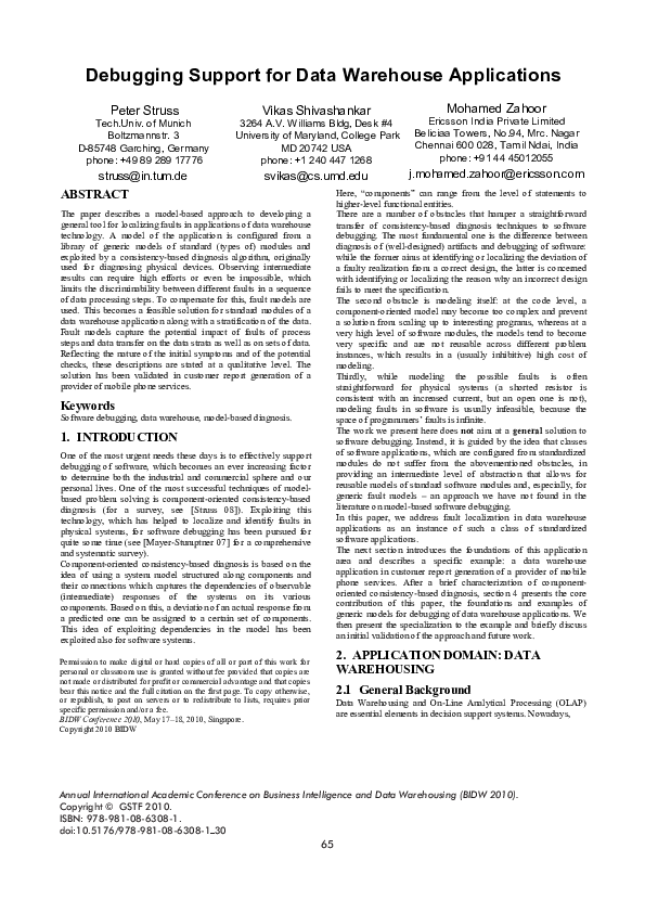 (PDF) Debugging Support for Data Warehouse Applications