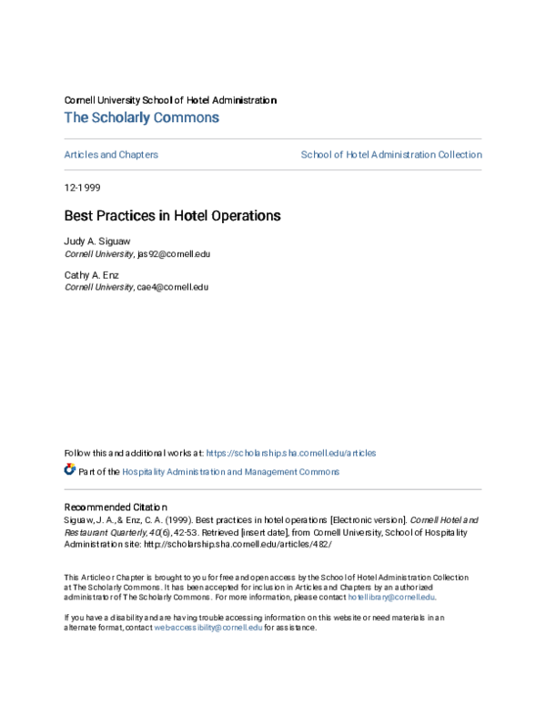 (PDF) Best Practices in Hotel Operations