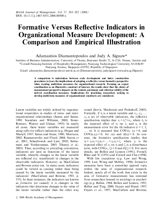 (PDF) Formative Versus Reflective Indicators in Organizational Measure ...