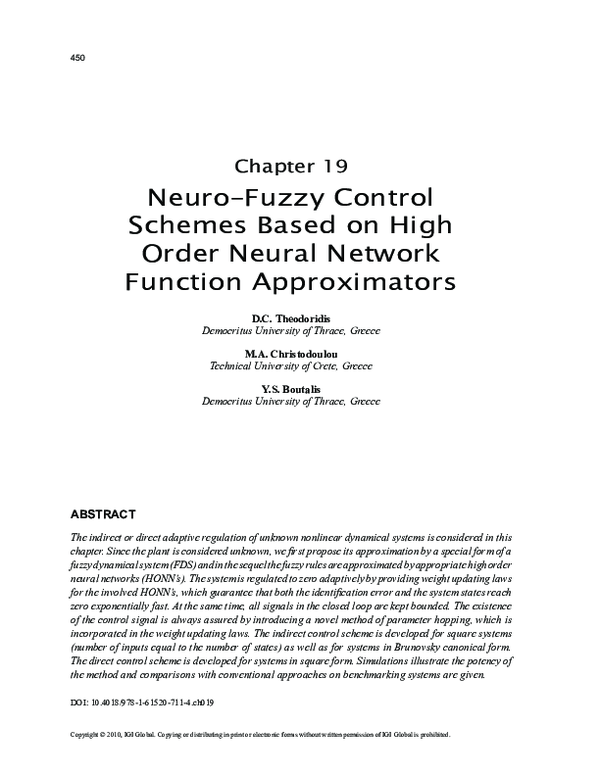 (PDF) Neuro – Fuzzy Control Schemes Based on High Order Neural Network ...