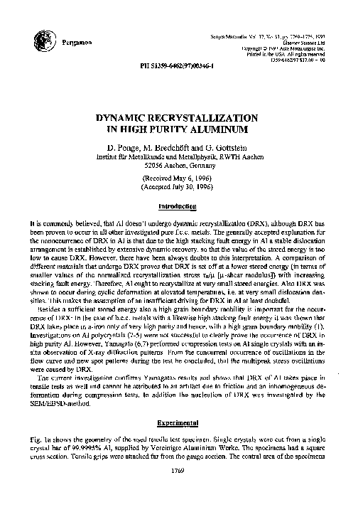 (PDF) Dynamic recrystallization in high purity aluminum