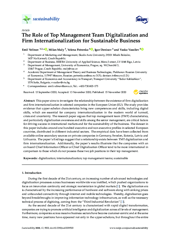 (PDF) The Role of Top Management Team Digitalization and Firm Internationalization for ...