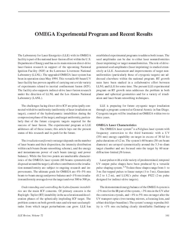 (PDF) OMEGA experimental program and recent results